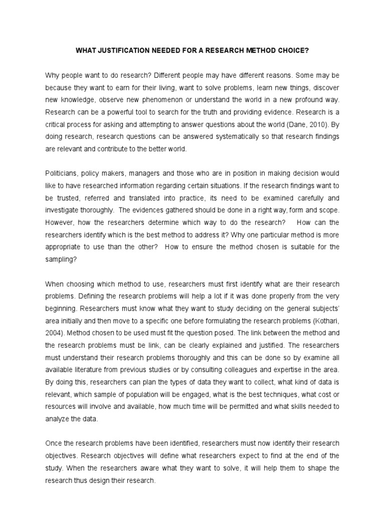 What Justification Needed for a Research Method Choice | Quantitative ...