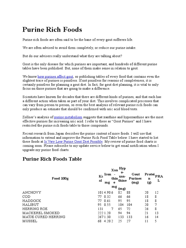 Purine Rich Food Pdf Gout Food And Drink
