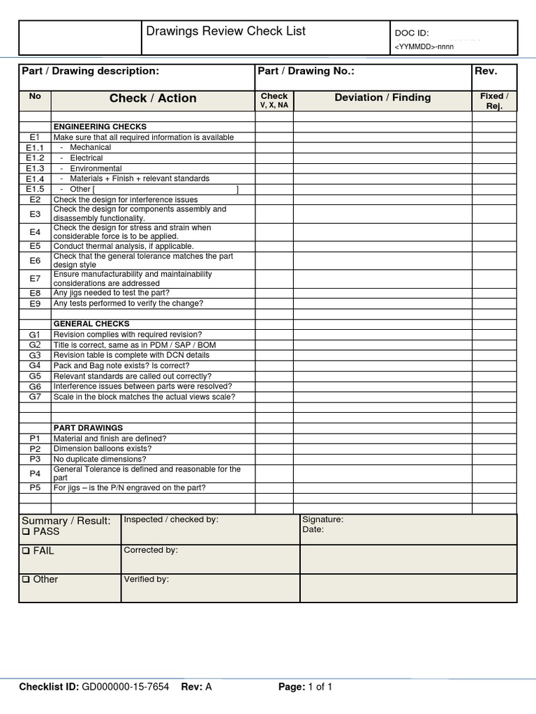 Engineering Drawings Review Checklist-Example PDF | PDF
