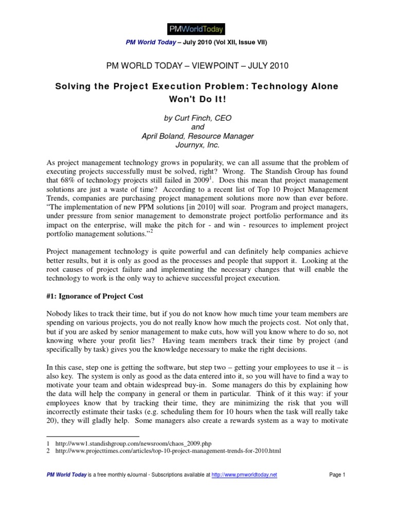 Solving The Project Execution Problem: Technology Alone Won't Do It ...