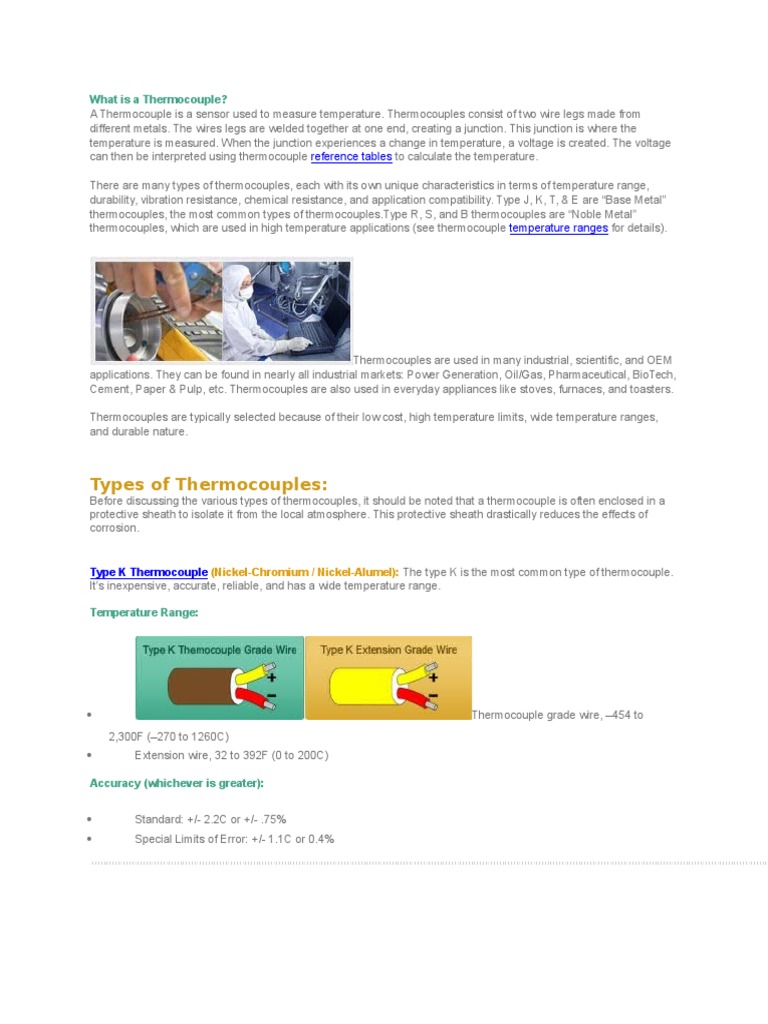 Types of Thermocouples:: What Is A Thermocouple? | PDF | Thermocouple ...