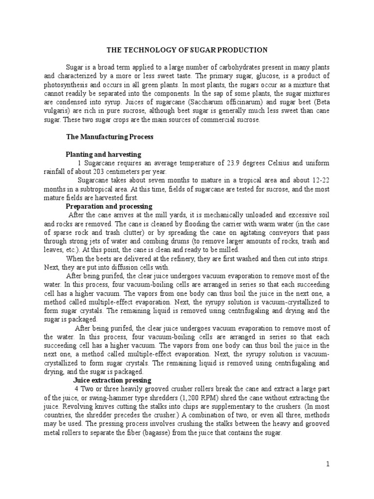 The Technology of Sugar Production | PDF | Brown Sugar | Sugar