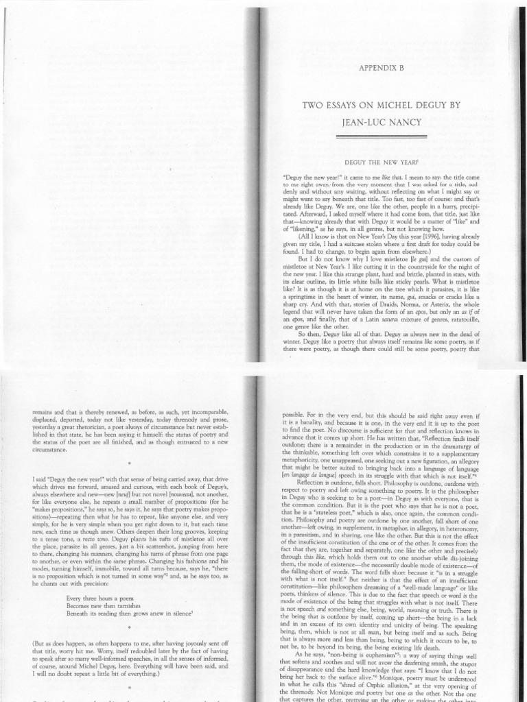 Jean-Luc Nancy: Two Essays On Michel Deguy by | PDF | Poetry | Science