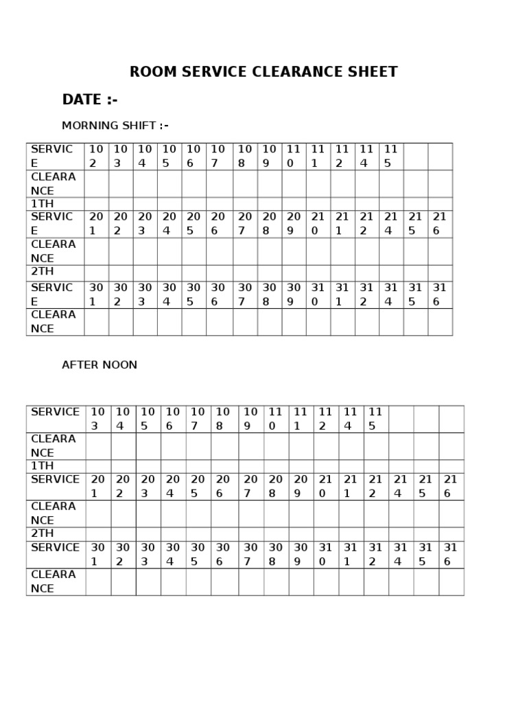Room Service Clearance Sheet | PDF