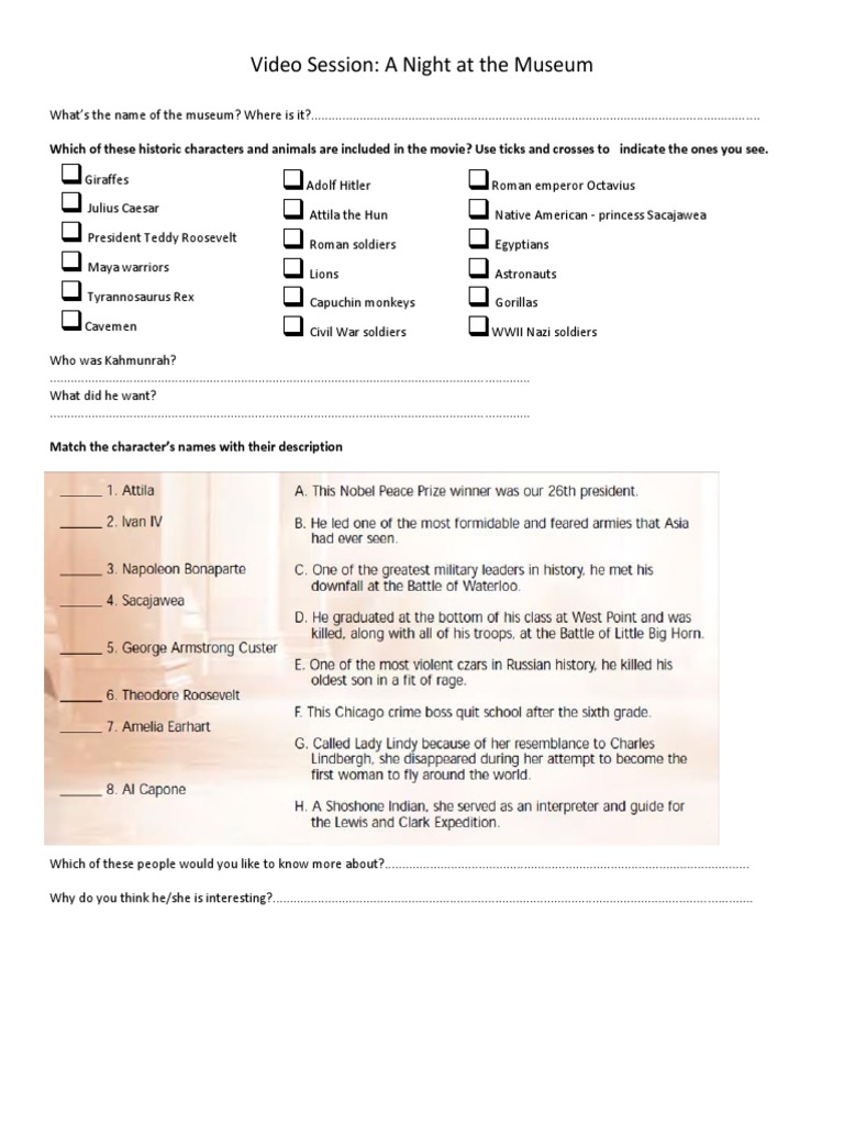 Night at the Museum Worksheet | PDF | Young Adult