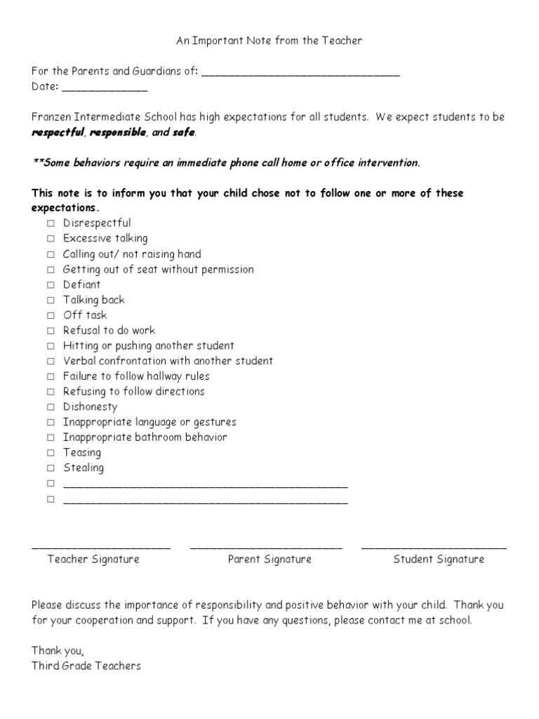 Parent Alert: Student Behavior Notice | PDF