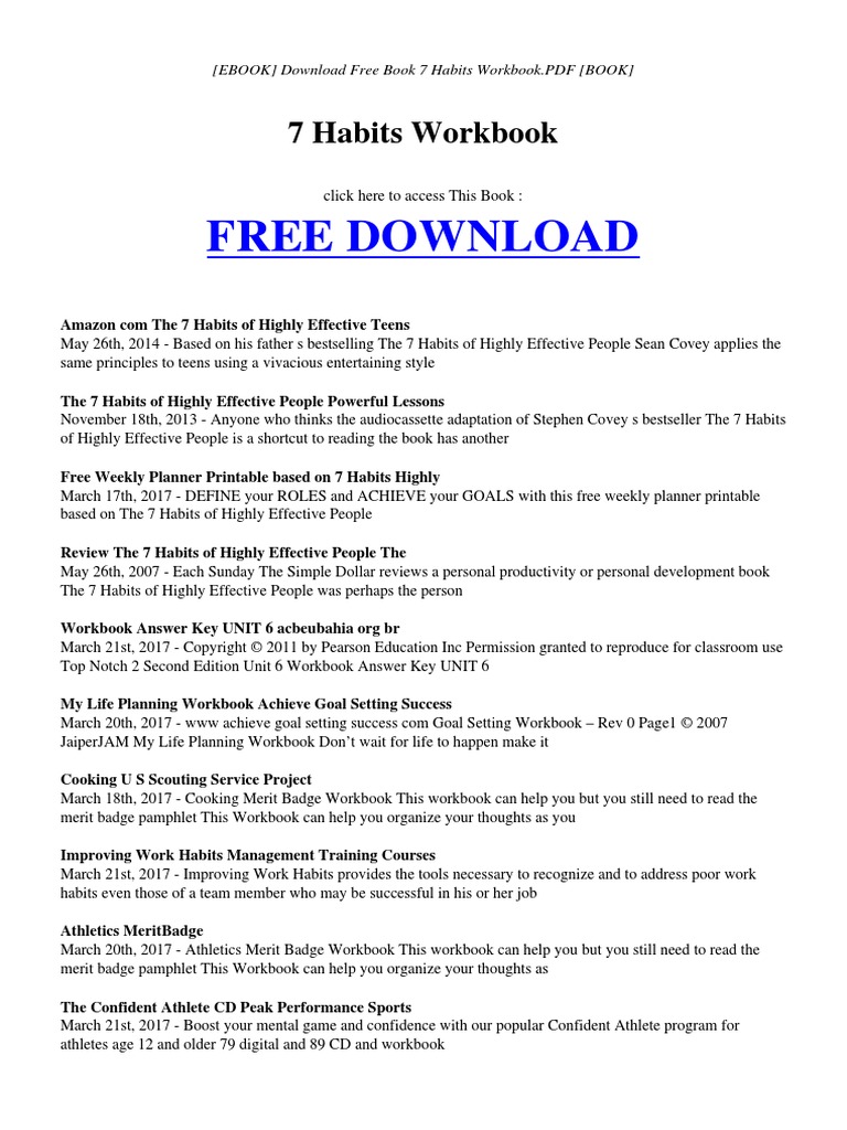 Free Download: 7 Habits Workbook | PDF | Veterans Health Administration ...