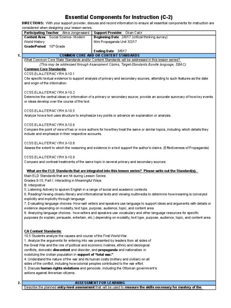 Essential Components For Instruction (C-2) | PDF | Educational ...