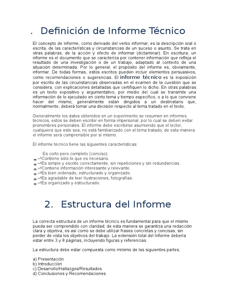 Definición de Informe Técnico | PDF | Información | Lectura (proceso)