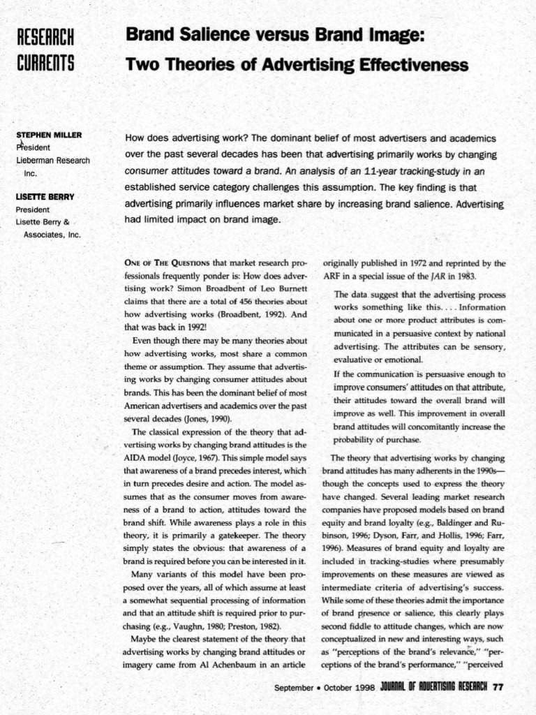 Brand Salience Versus Brand Image | PDF | Advertising | Brand