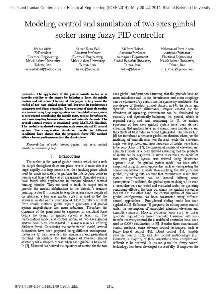 Modeling Control and Simulation of Two Axes Gimbal Seeker Using Fuzzy PID Controller PDF | PDF ...