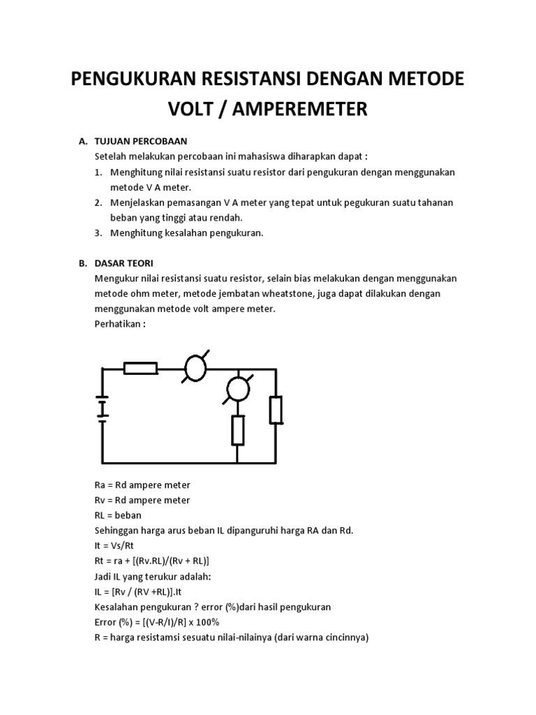 89139181 Pengukuran Resistansi Dengan Metode Volt Pdf
