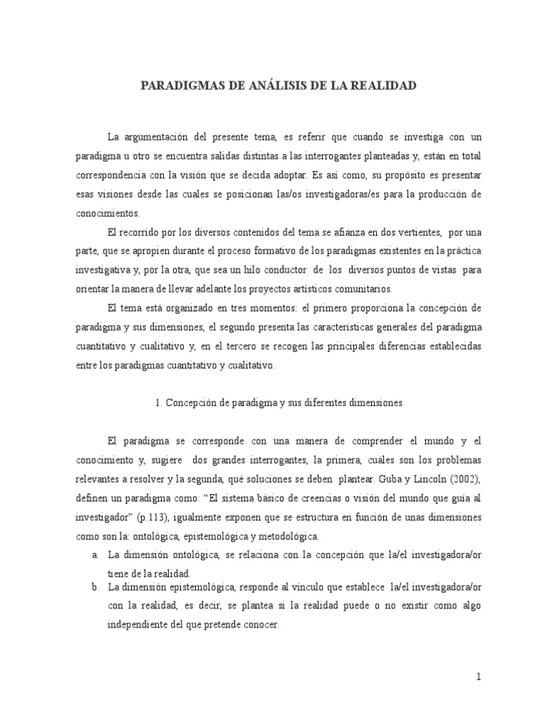 Paradigmas De Análisis De La Realidad Pdf Paradigma Realidad