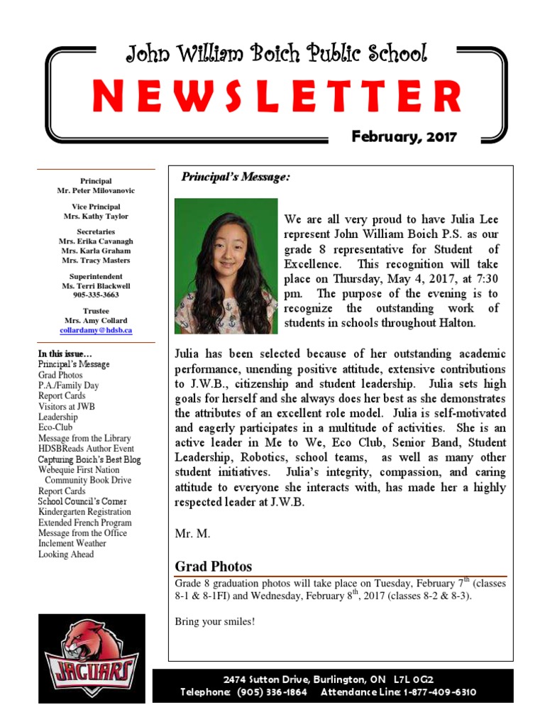 Newsletter: John William Boich Public School | PDF | Child Custody ...