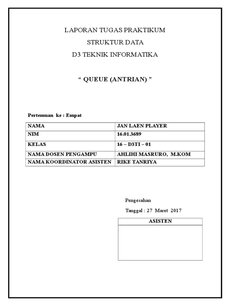 Laporan Tugas Struktur Data (Queue) | PDF