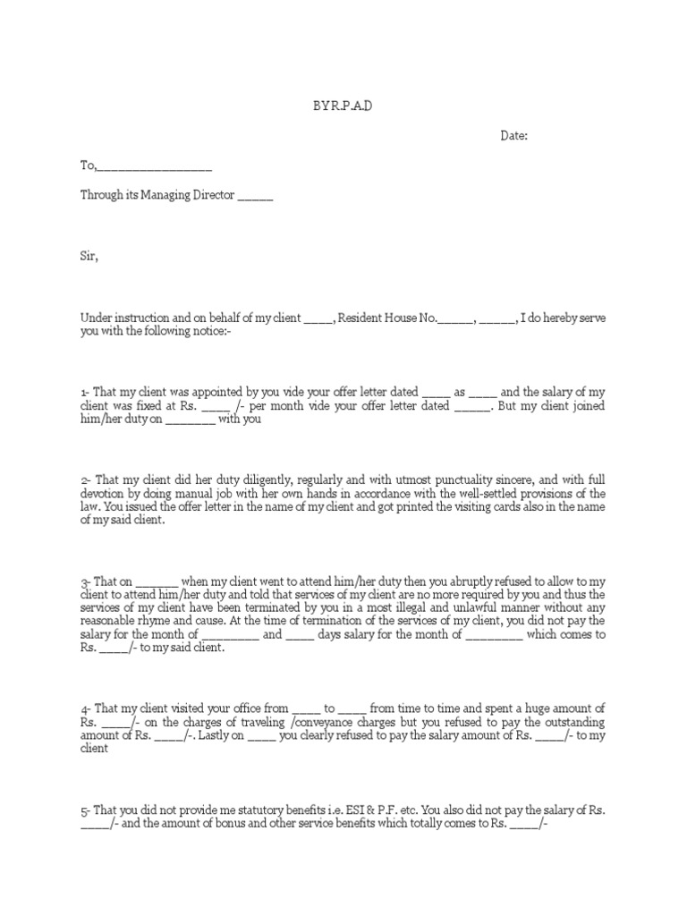 Legal Notice For Recovery of Salary | PDF | Lawsuit | Government