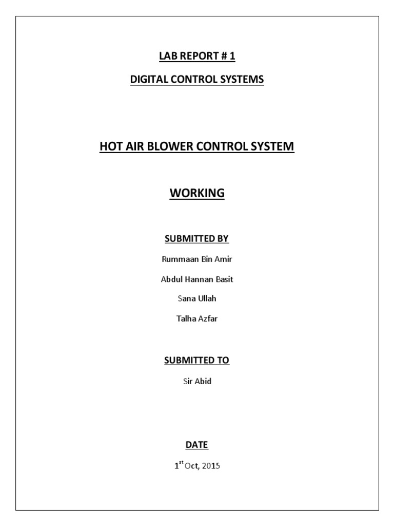 Hot Air Blower Control System: Lab Report # 1 Digital Control Systems | PDF