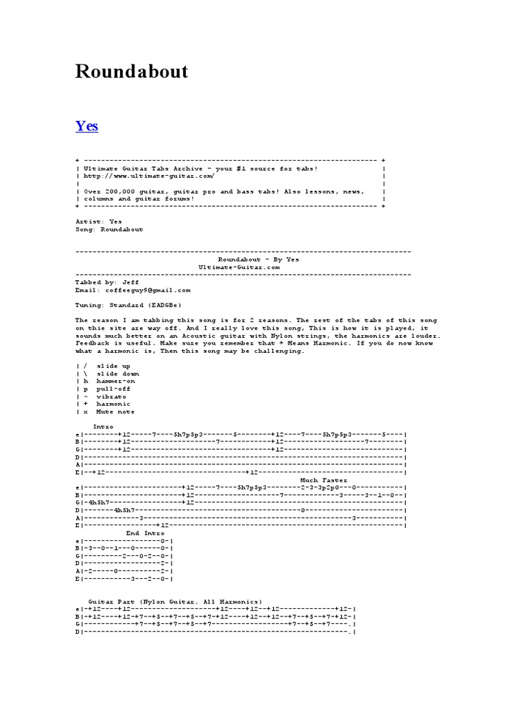 Yes - Roundabout Guitar Tab | PDF