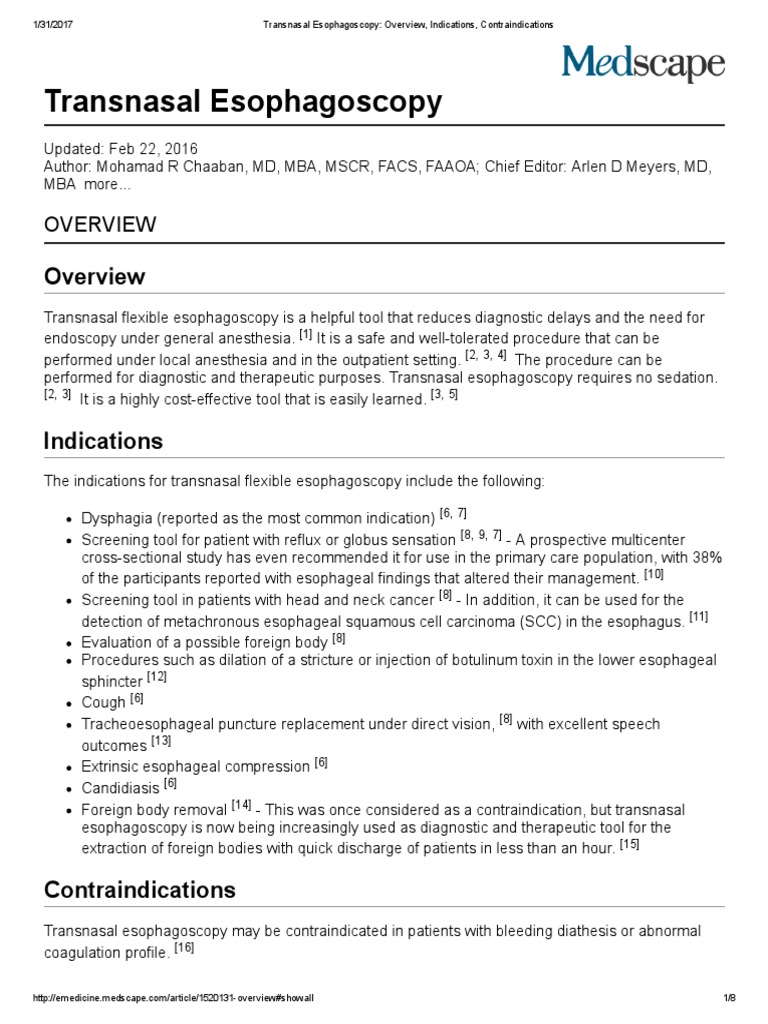 Transnasal Esophagoscopy - Overview, Indications, Contraindications PDF ...
