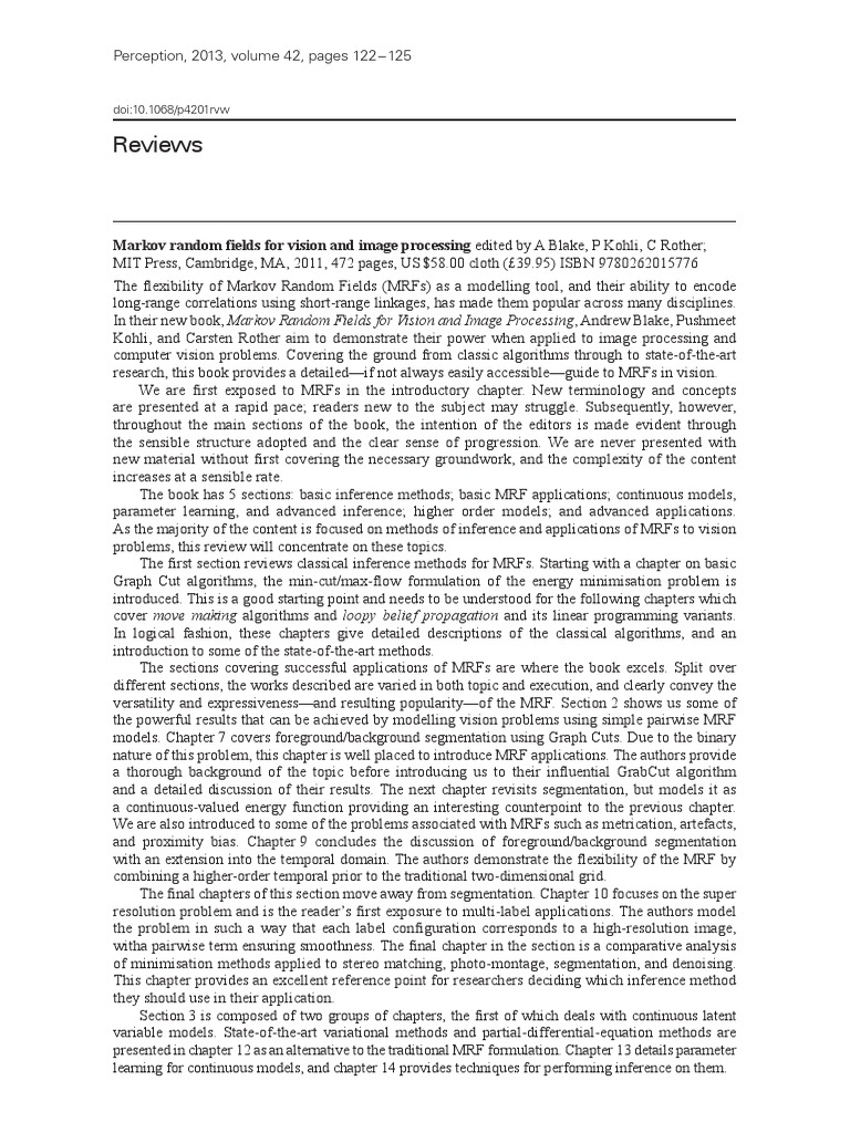 Reviews: Markov Random Fields For Vision and Image Processing Edited by ...