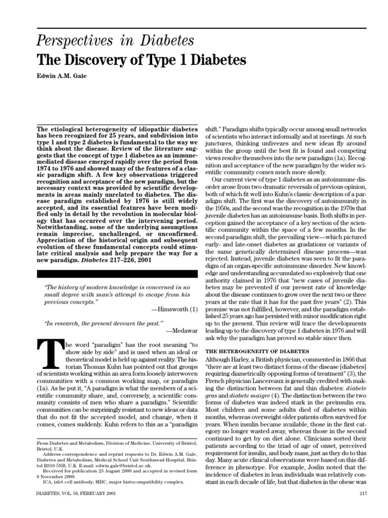 Evolution of Type 1 Diabetes Paradigm | PDF | Diabetes Mellitus Type 1 ...