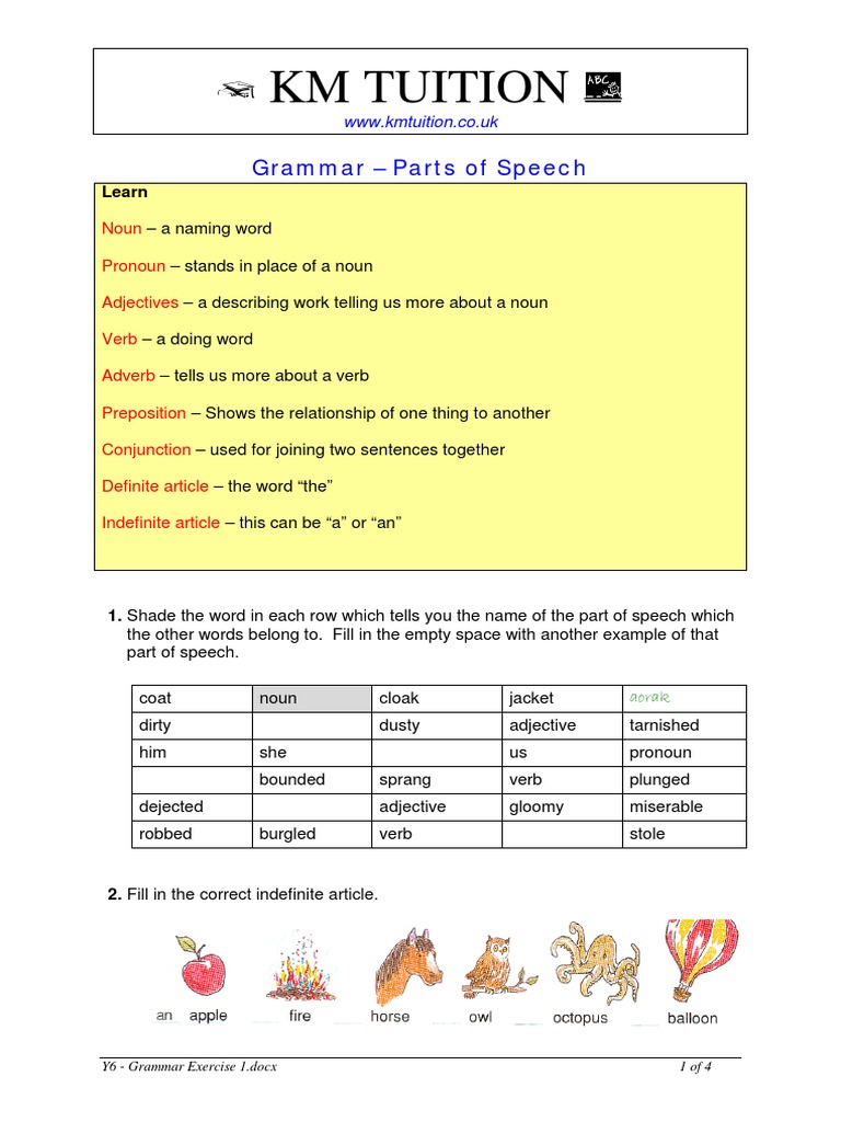 Y6 - Grammar Exercise 1 | PDF | Part Of Speech | Semantics