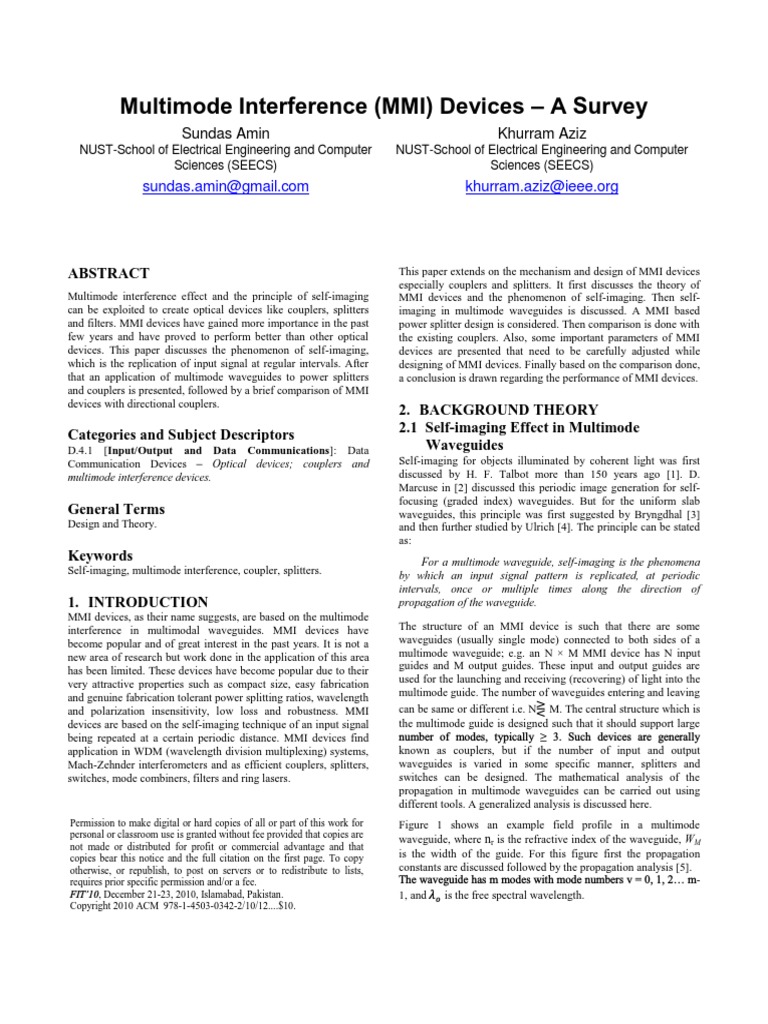 Multimode Interference (MMI) Devices A Survey | PDF | Waveguide | Laser