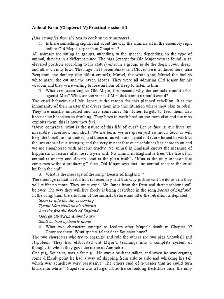 Animal Farm Questions | PDF | Animals And Humans