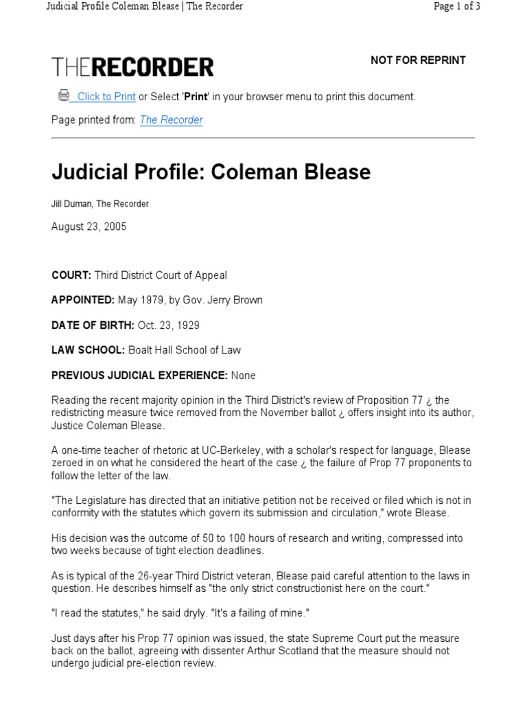 Judicial Profile: Coleman Blease, 3rd District Court of Appeal ...