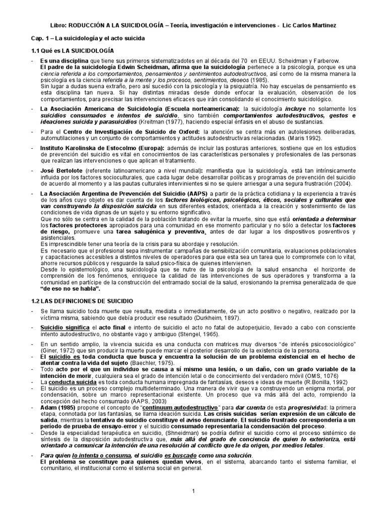 Cap1 Introducción A La Suicidologia Lic Martinez SB | PDF | Suicidio ...