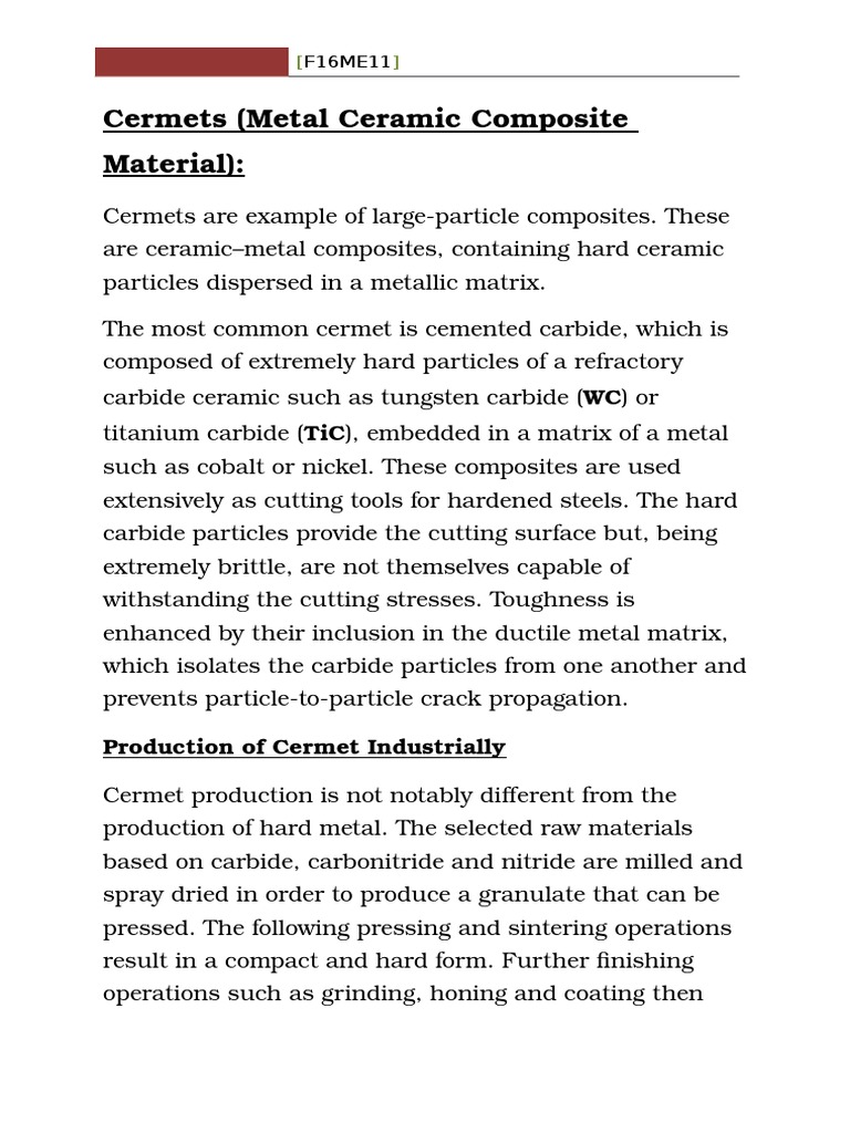 Cermets (Metal Ceramic Composite Material) :: Production of Cermet ...