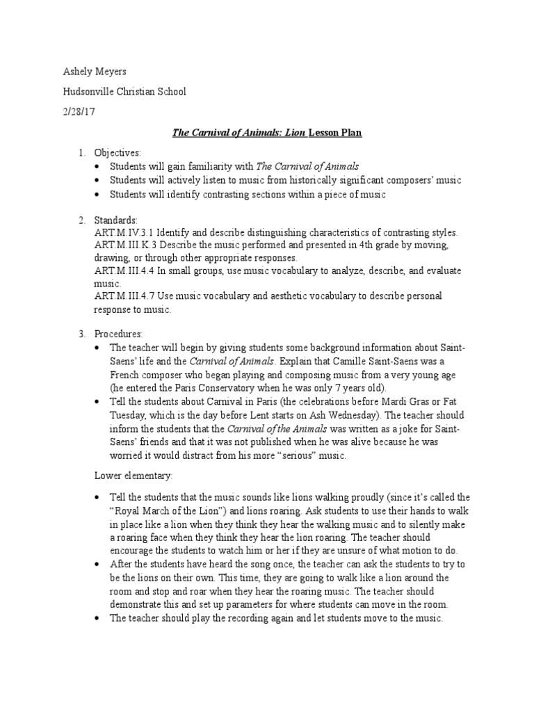 Lion Lesson Plan | PDF | Carnival | Educational Assessment
