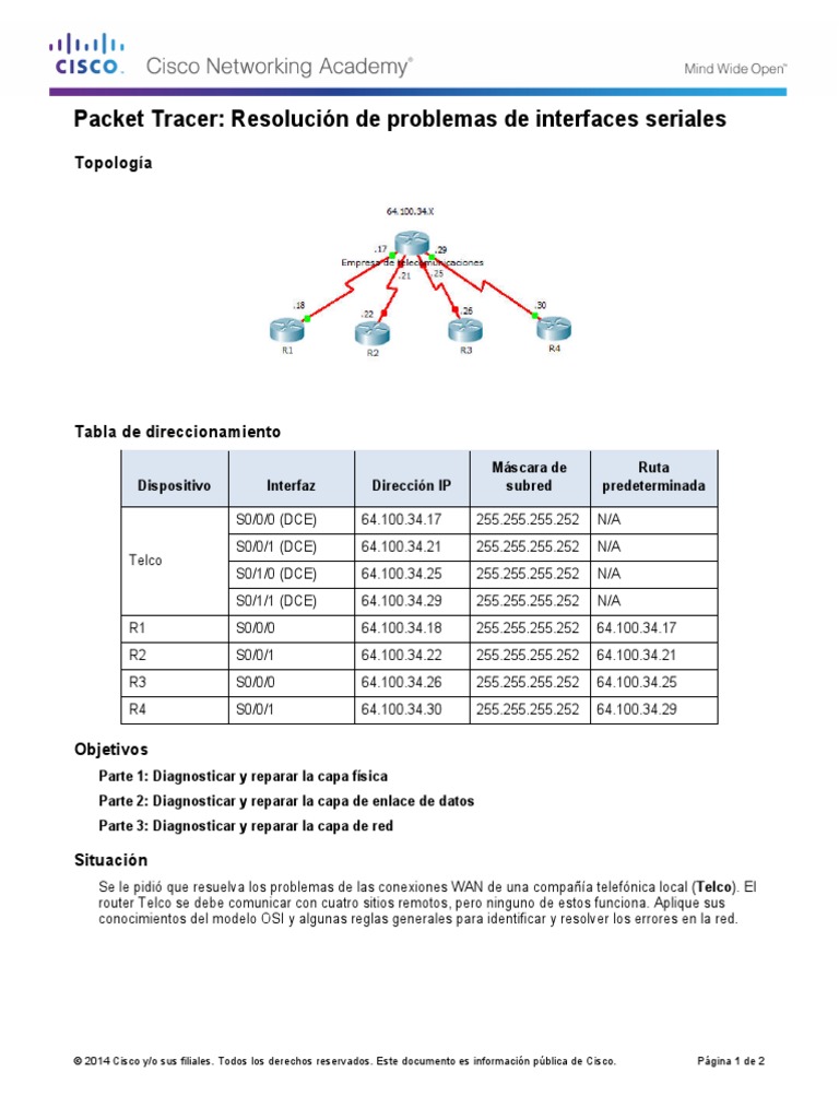 3.1.2.7 Packet Tracer - Troubleshooting Serial Interfaces Instructions PDF | PDF