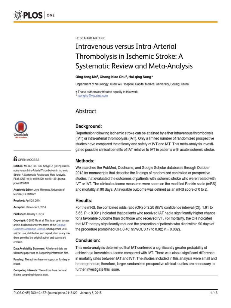 Intravenoso Vs Intraarterial Trombolisis en ACV | PDF | Meta Analysis ...