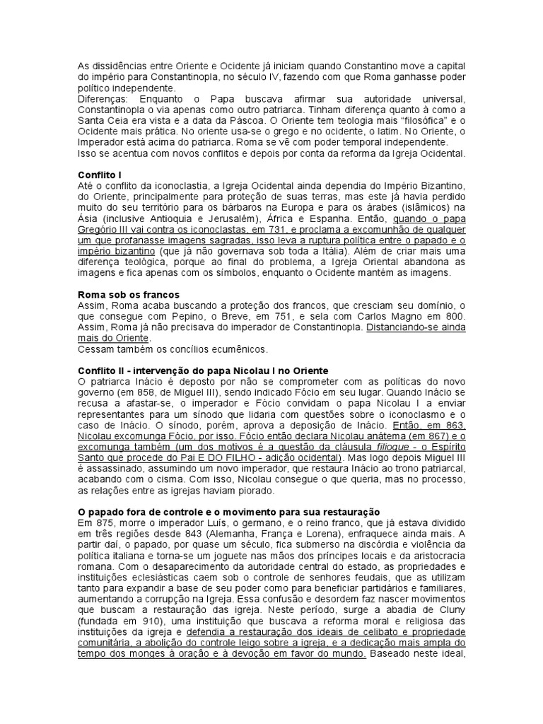 O Grande Cisma de 1054 | PDF | Império Bizantino | Papa