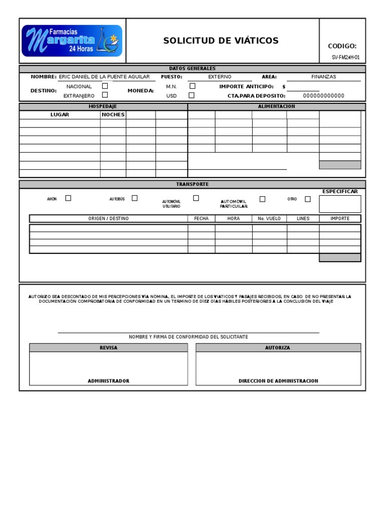 Formato Solicitud Viaticos | PDF