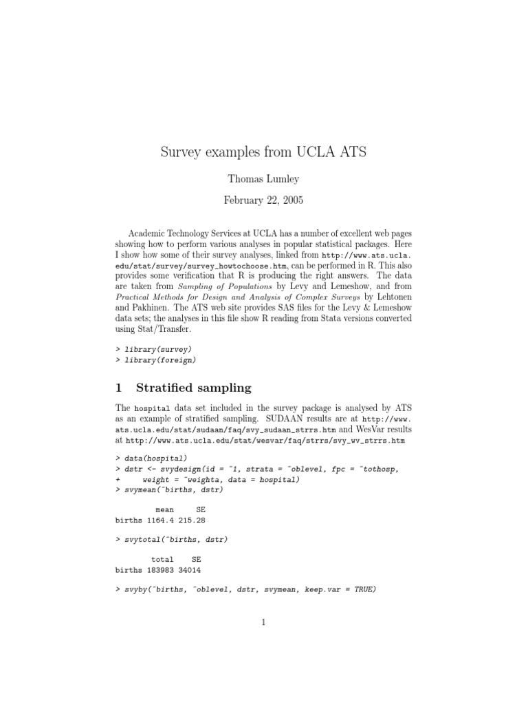 Comparing Complex Survey Analyses in R to SAS, SUDAAN, and WesVar using ...