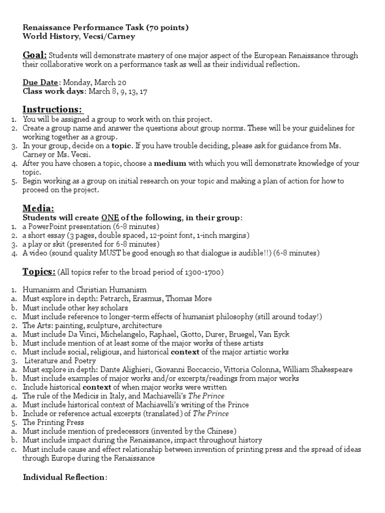 Renaissance Performance Task | PDF