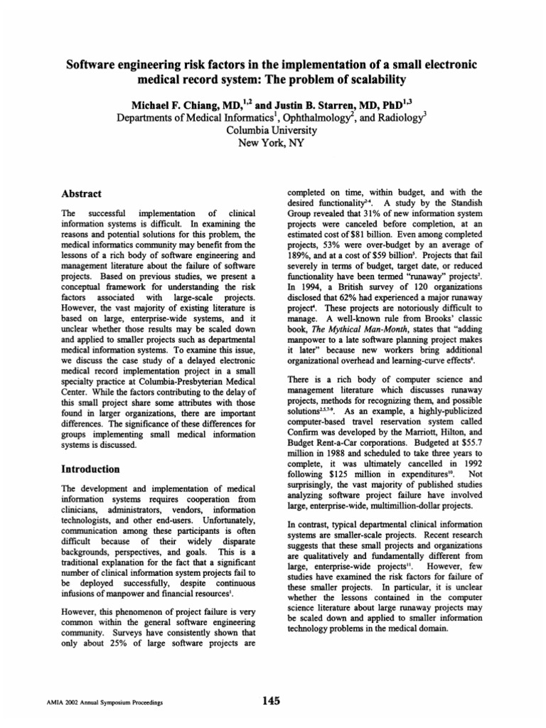 Software Engineering Risk Factors | PDF | Electronic Health Record ...