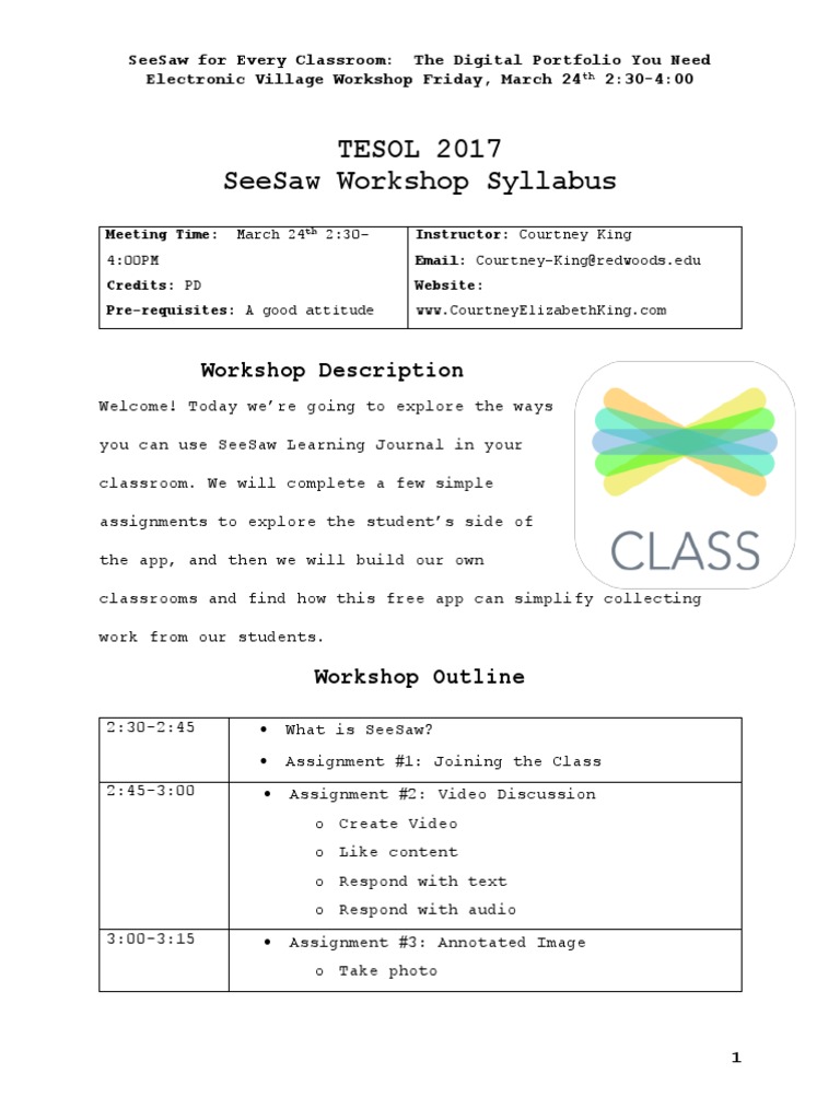 TESOL 2017 SeeSaw Handout | PDF | Application Software | Computing