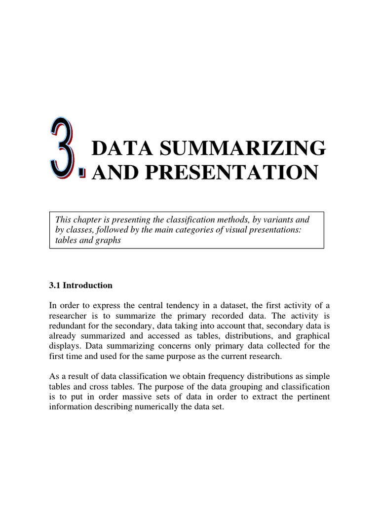 3.data Summarizing and Presentation PDF | PDF | Pie Chart | Histogram