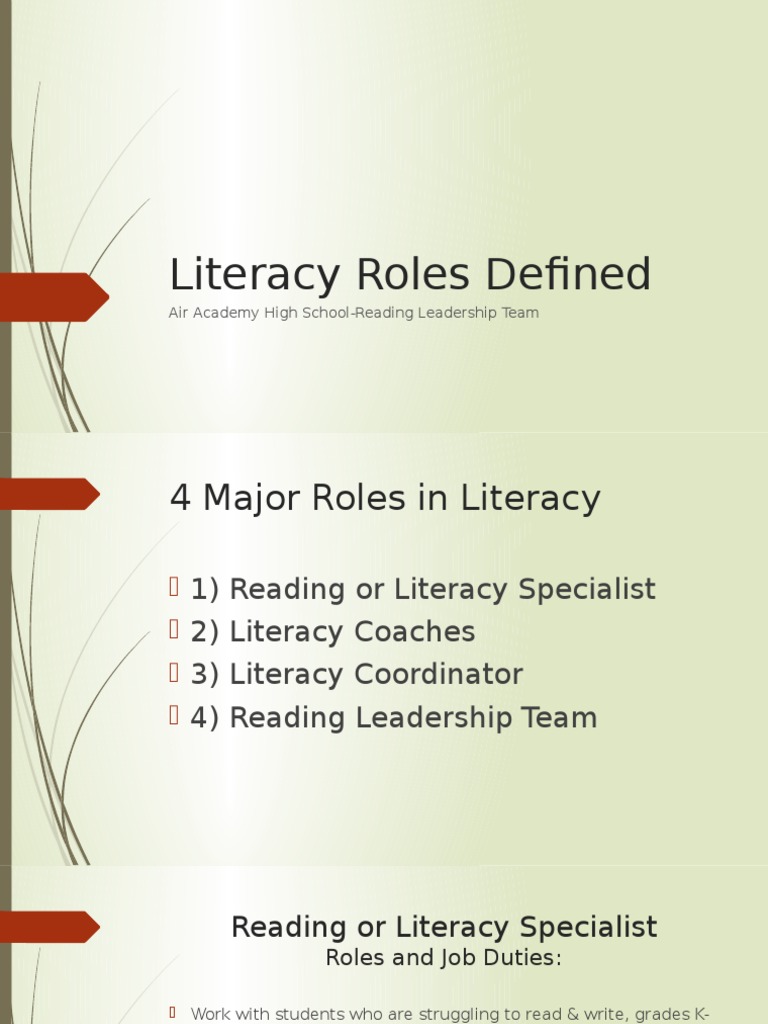 Key Literacy Roles Explained | PDF | Literacy | Teachers