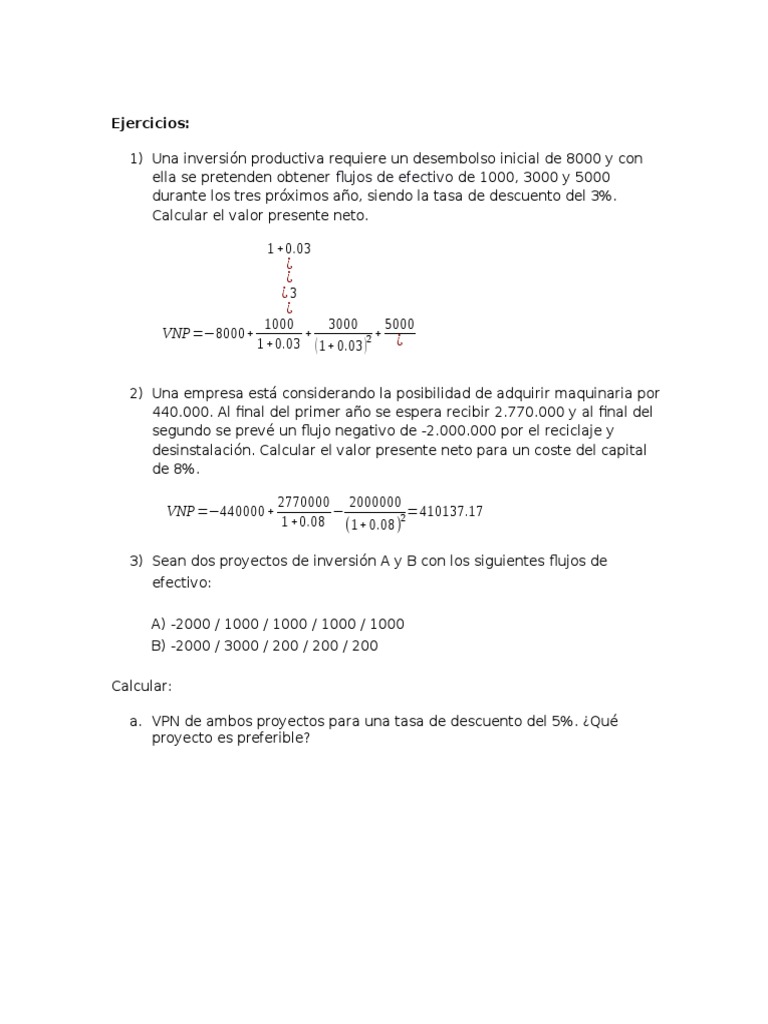 Ejercicios VPN | PDF | Valor presente neto | Dinero