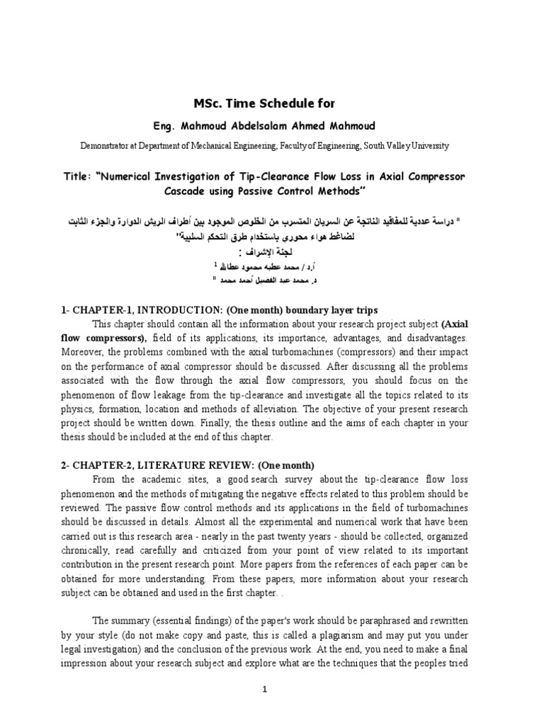 Msc. Time Schedule For | PDF | Thesis | Computational Fluid Dynamics
