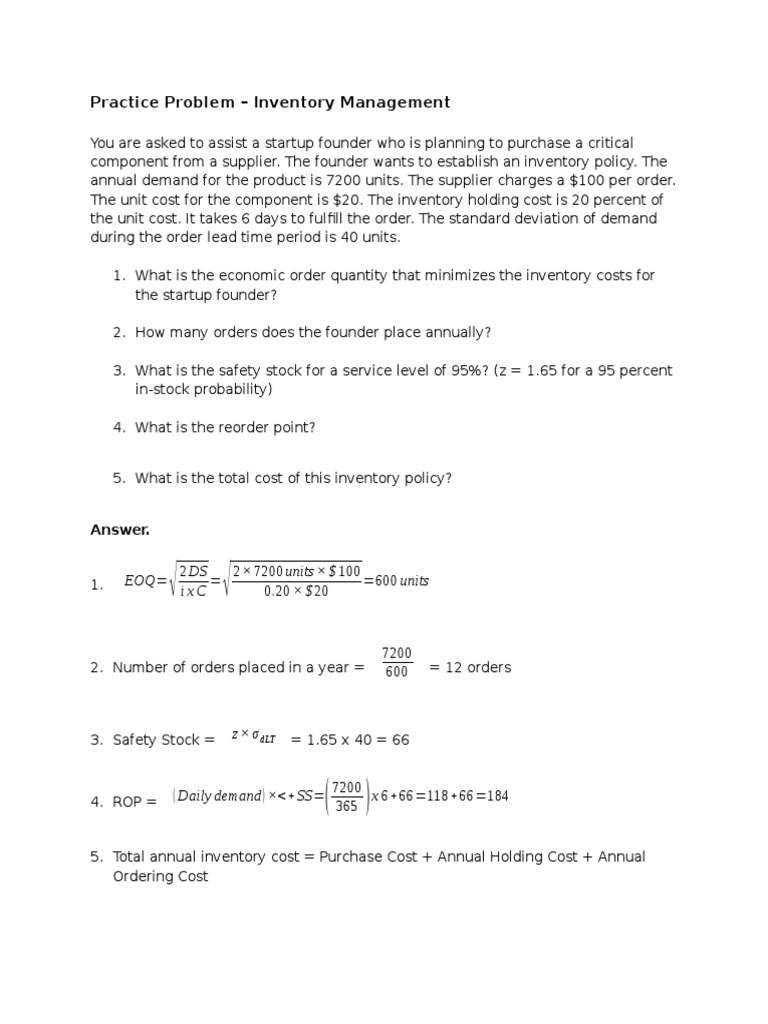 Practice Problem - Inventory Management | PDF