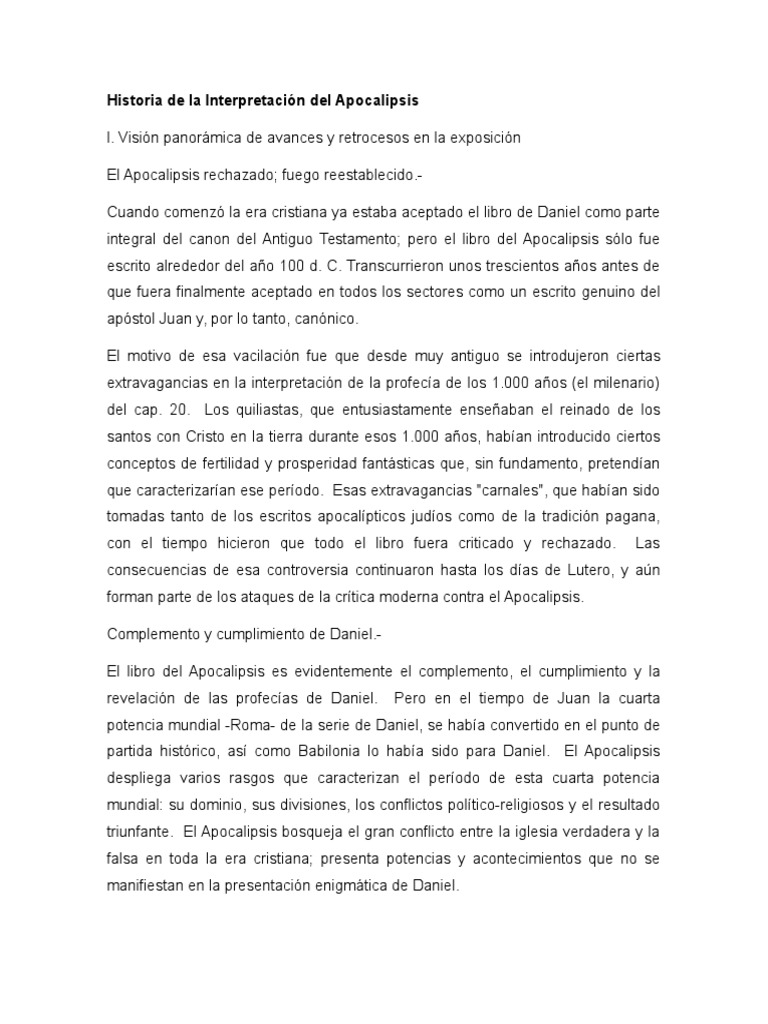 Historia De La Interpretación Del Apocalipsis Pdf Libro De