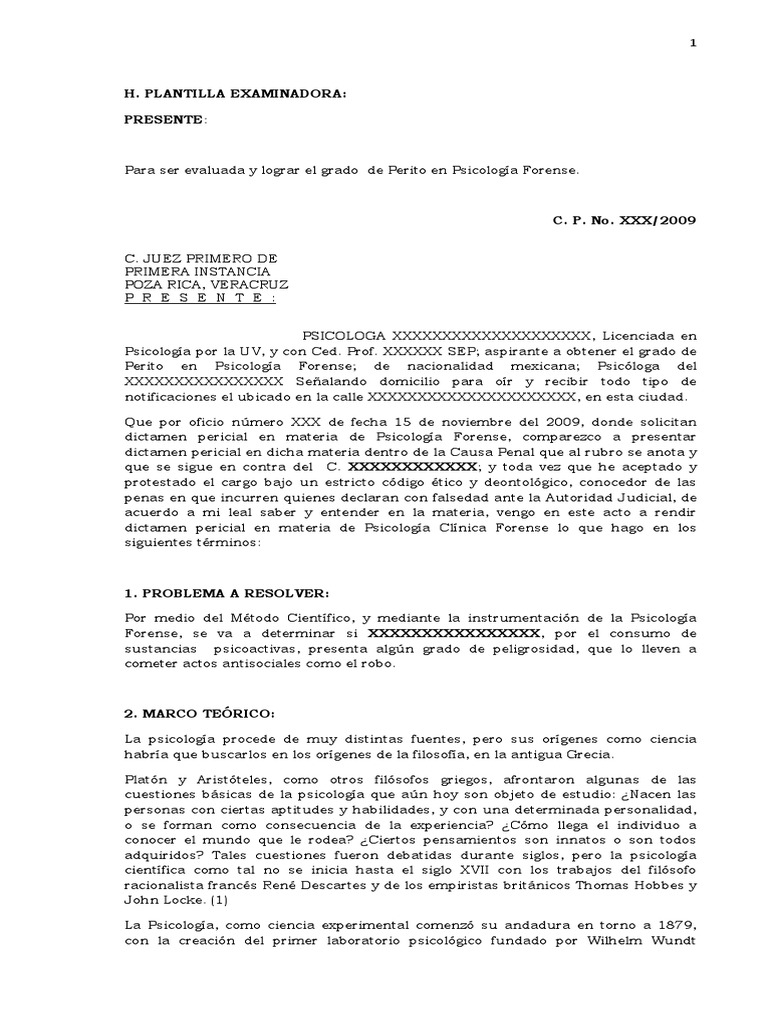 Ejemplo de Dictámen | Sicología y ciencia cognitiva | Mente