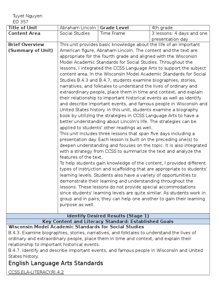 Ubd Social Studiesunitplans | PDF | Educational Assessment | Abraham ...