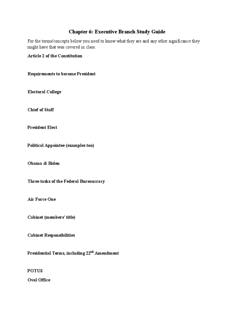 2d - Executive Branch Study Guide | PDF