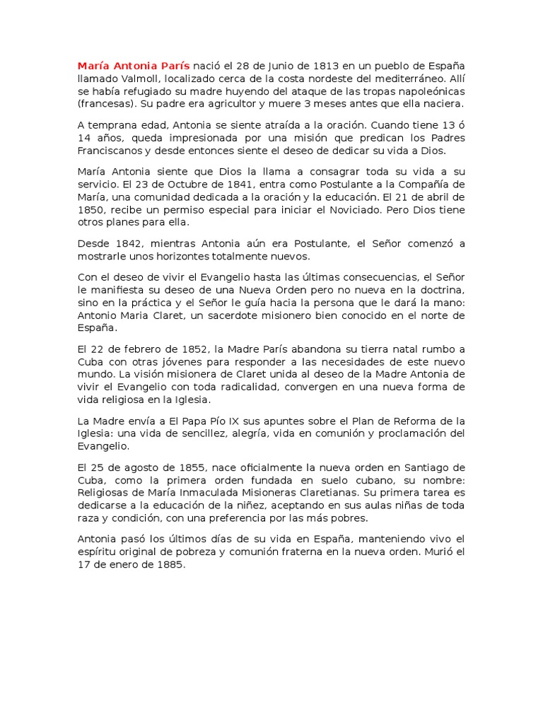 Biografia Maria Antonia Paris | PDF | Iglesia Católica | Papa